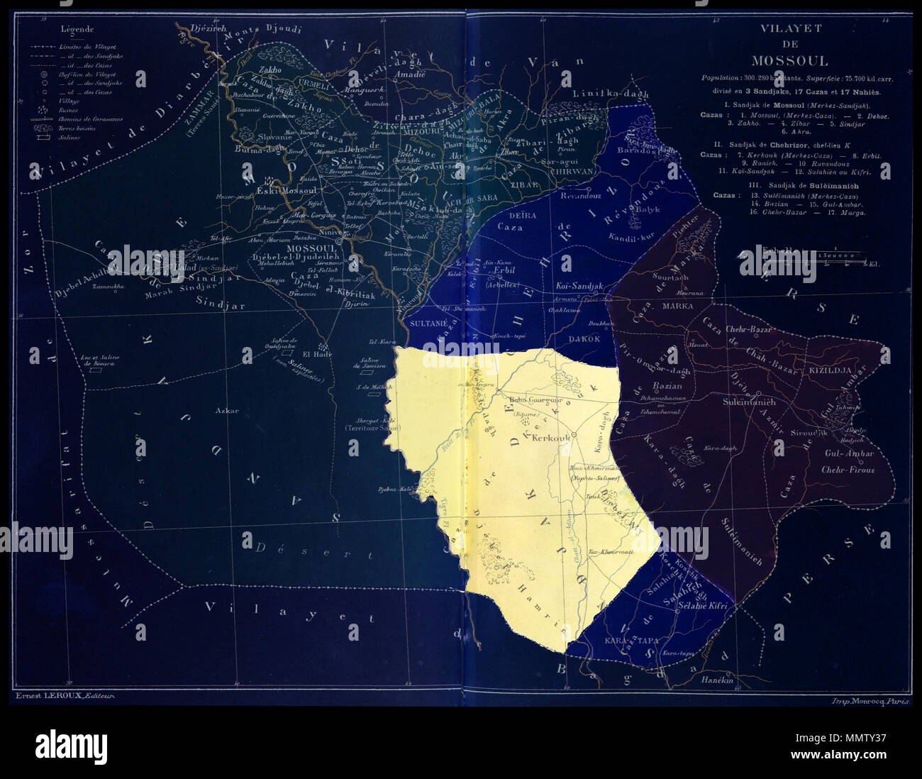. English: Kirkuk District map . 1891. Vital Cuinet (1833–1896) Caza de ...