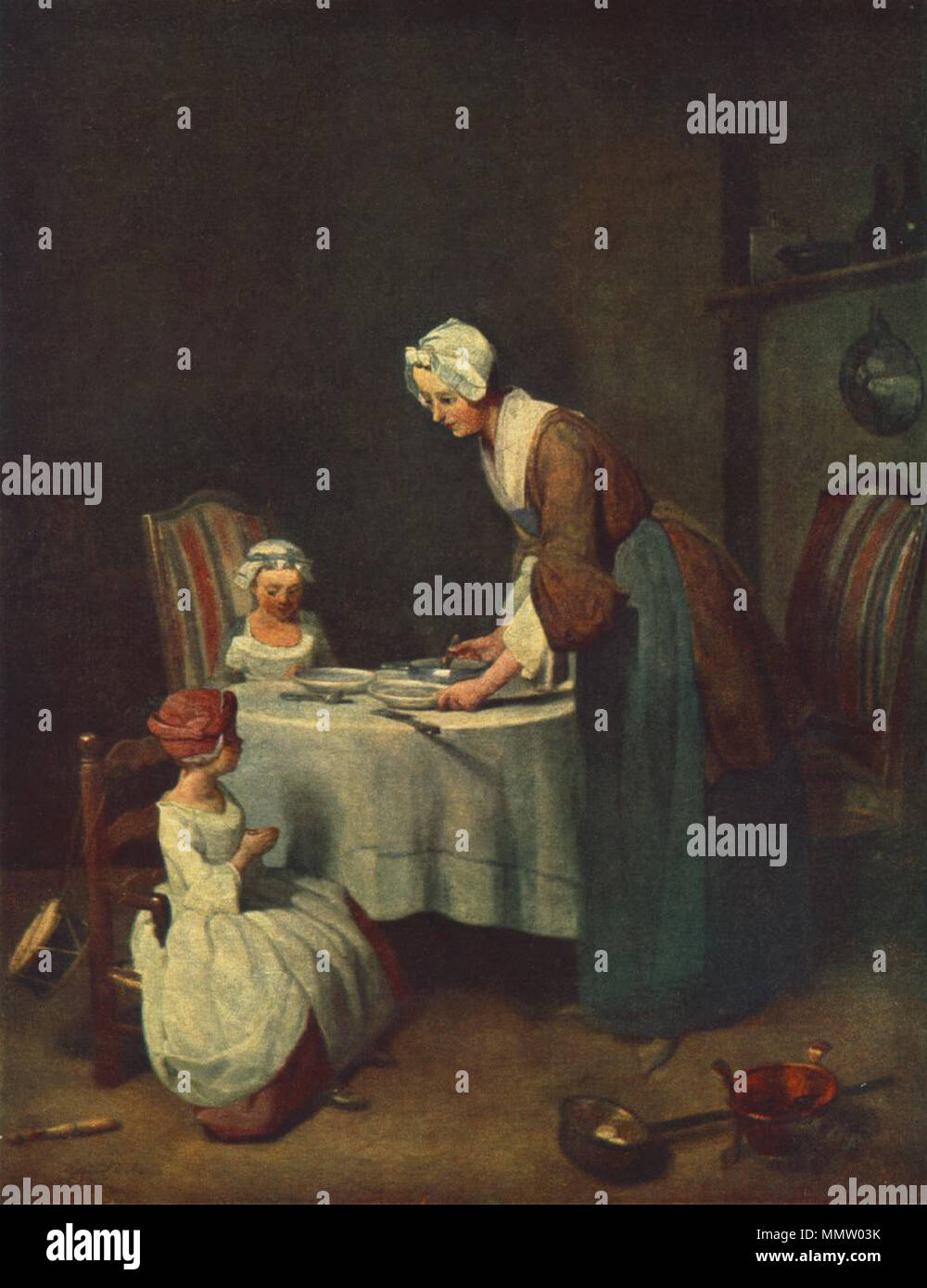 The Prayer before Meal. circa 1740. Chardin01 Stock Photo - Alamy