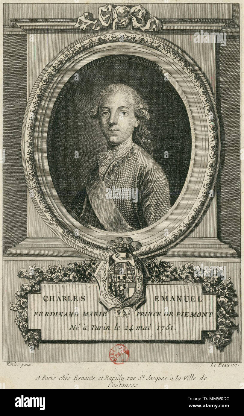 . English: The Prince of Piedmont, later Charles Emmanuel IV of ...