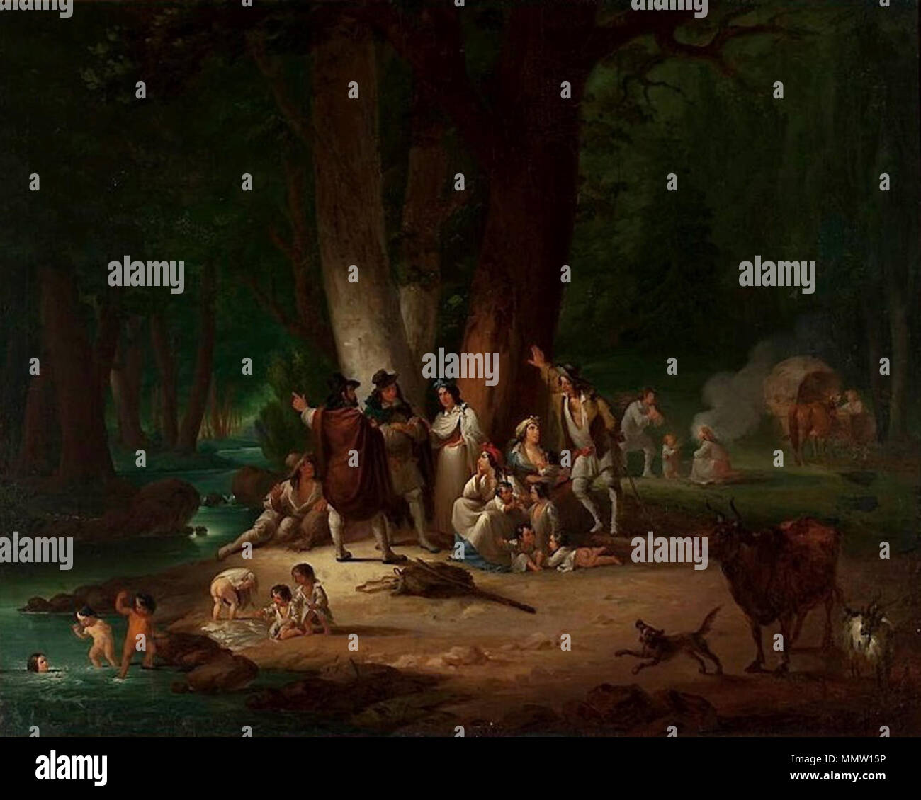 Gypsy encampment upon a creek.. 1850s. Smokowski Gypsy encampment Stock ...