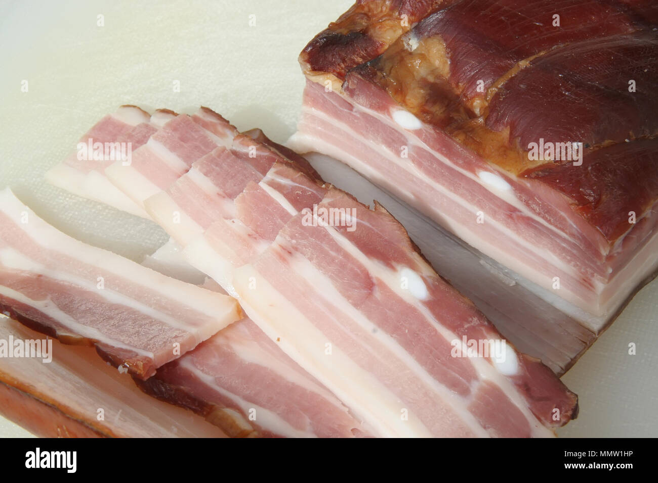 Sliced bacon. Smoked bacon meat. Sliced smoked bacon Stock Photo - Alamy