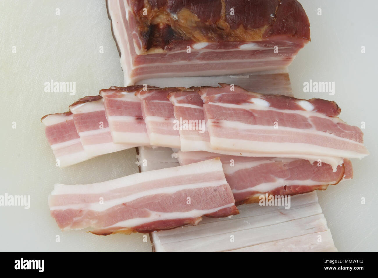 Sliced bacon. Smoked bacon meat. Sliced smoked bacon Stock Photo - Alamy