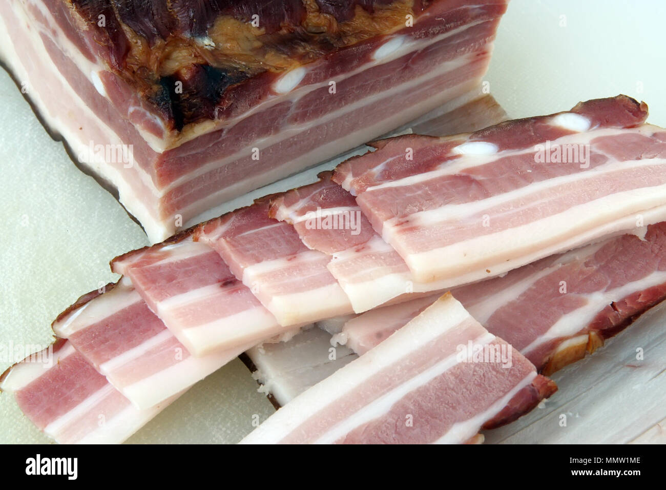 Sliced bacon. Smoked bacon meat. Sliced smoked bacon Stock Photo - Alamy