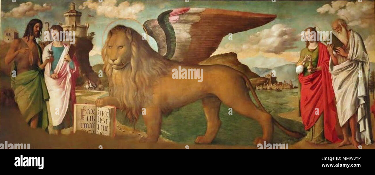 The Lion of Saint Marc between Saints John the Baptist, Mary Magdalen ...