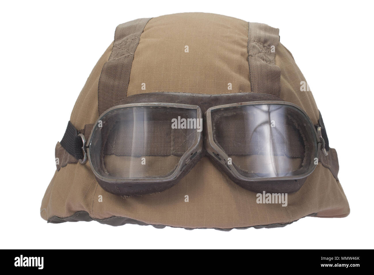 kevlar helmet with camouflage cover and protective goggles Stock Photo ...