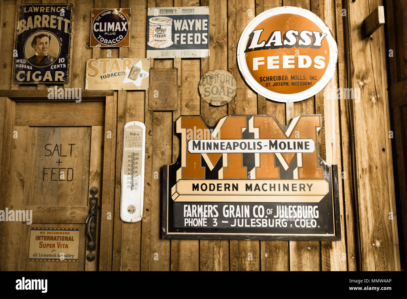 Old Advertising Signs posted in historic Centennial Ranch Barn, Ridgway ...