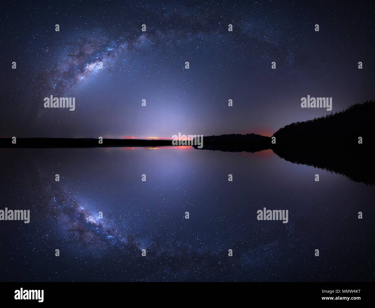 The arc of the Milky Way reflected in West Lake at Everglades National ...