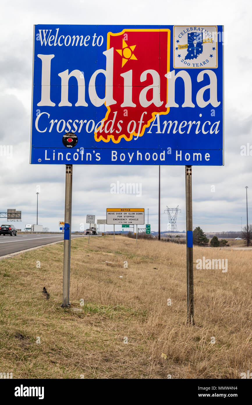 Welcome to the State of Indiana - Roadsign along Interstate 70 towards ...