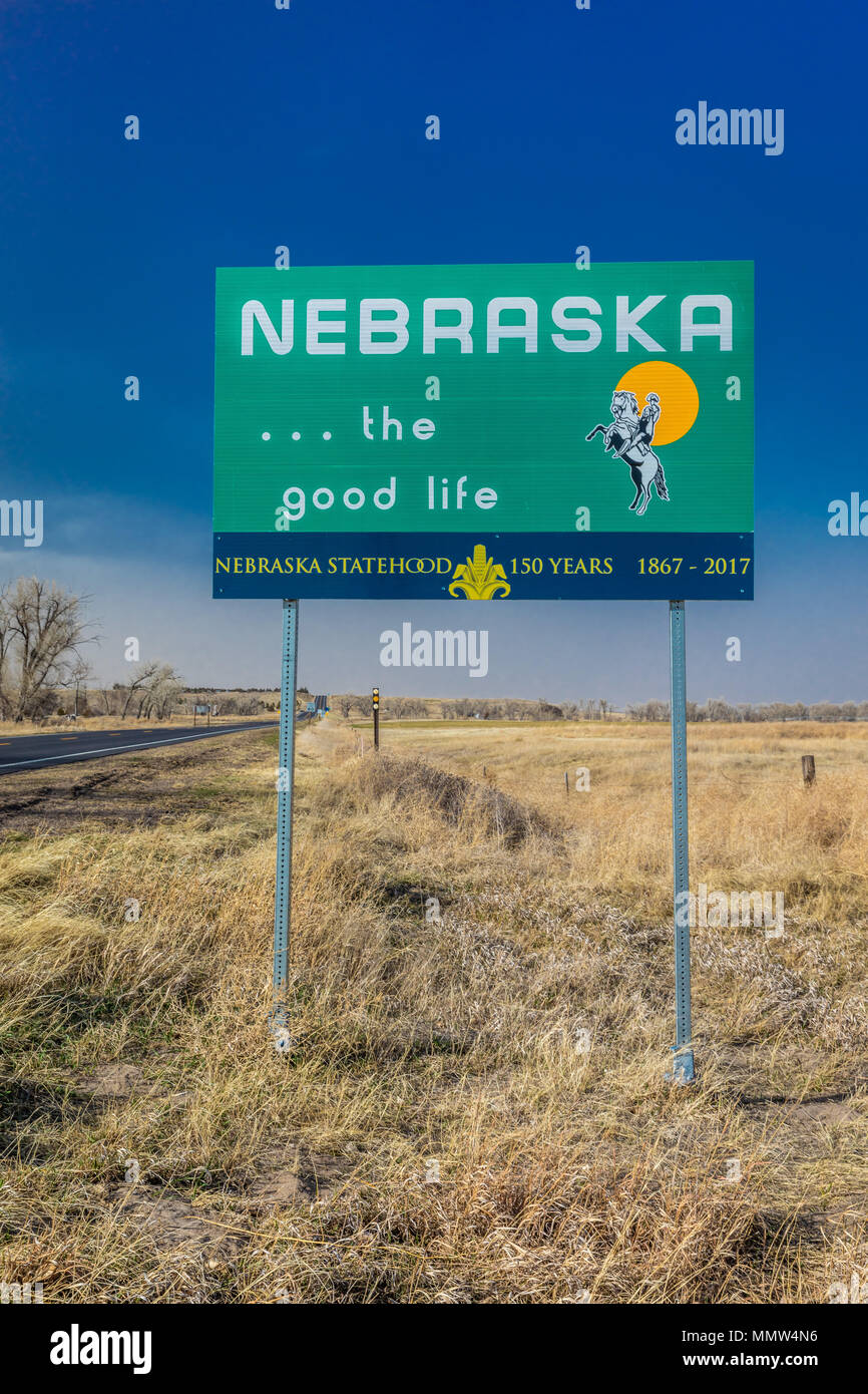 Welcome to the State of Nebraska - Roadsign Stock Photo - Alamy