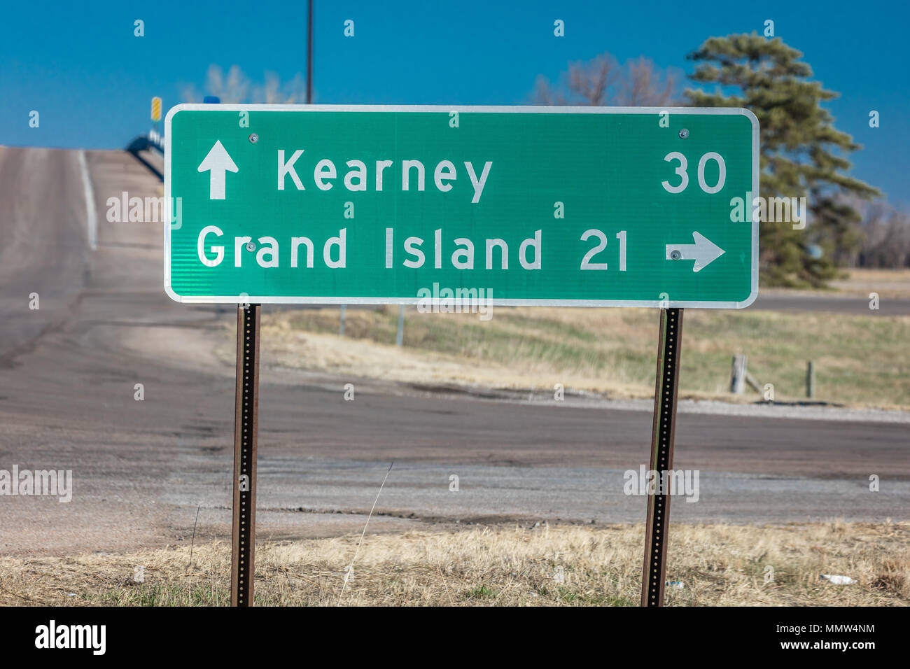 Sign pointing to Kearney and Grand Island Nebraska - midwestern America ...