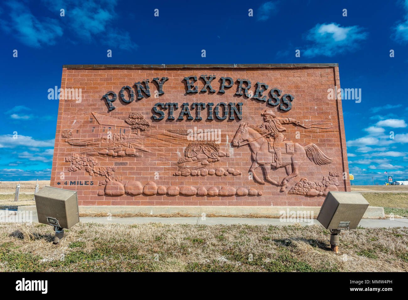 Pony Express Sign, Hollenberg Ranch, Off Route 36, Nebraska marks the ...