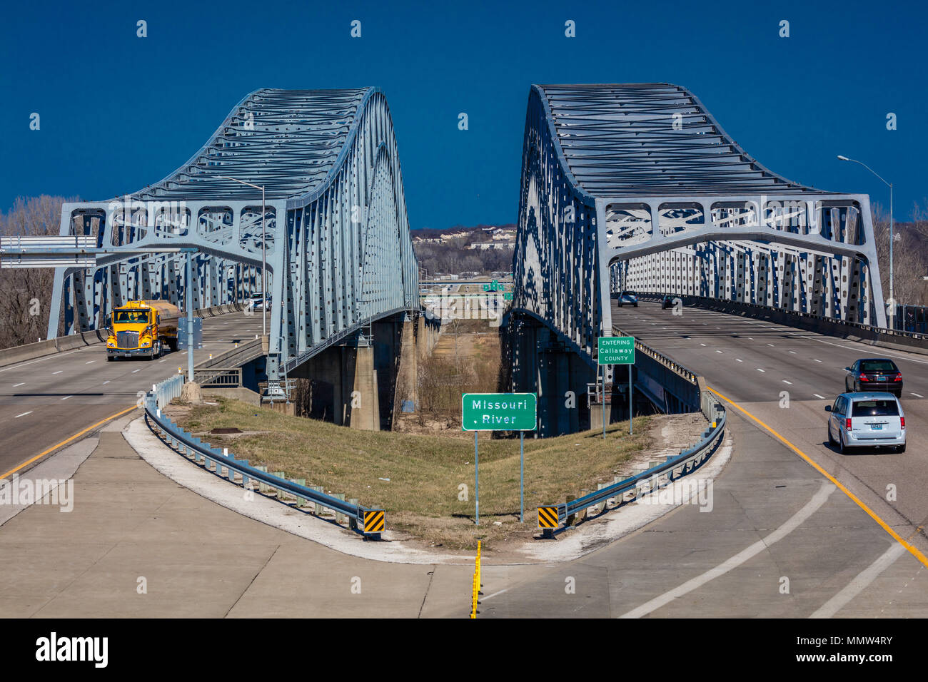 Traffic flows from Jefferson City Missouri across the Missouri River on ...