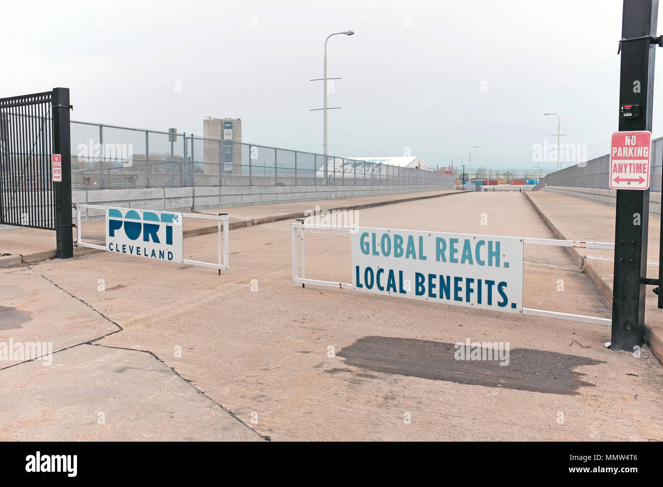 The entrance to the docks in the Port of Cleveland, Ohio, USA in ...