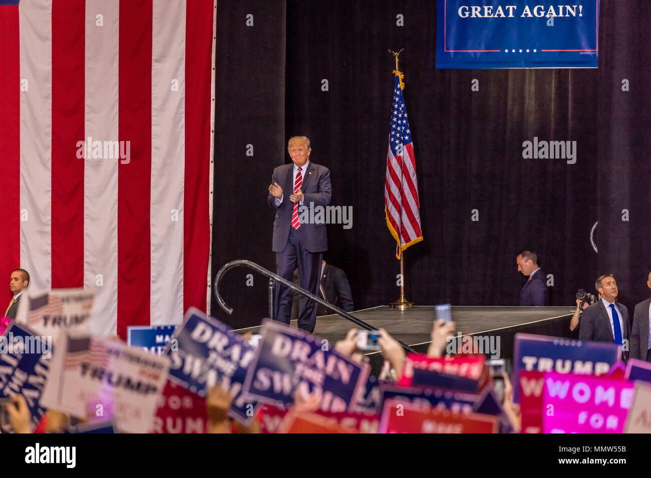 AUGUST 22, 2017, PHOENIX, AZ U.S. President Donald J. Trump gestures to ...
