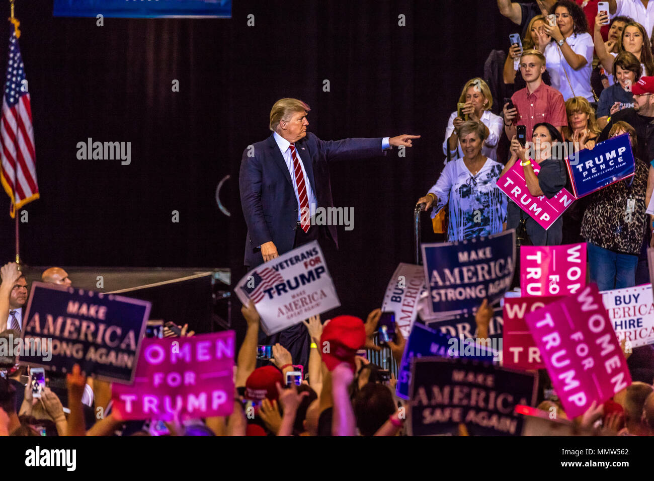 AUGUST 22, 2017, PHOENIX, AZ U.S. President Donald J. Trump gestures to ...