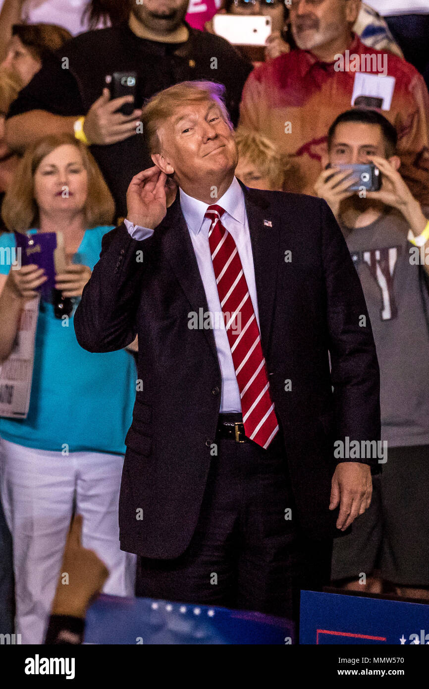 AUGUST 22, 2017, PHOENIX, AZ U.S. President Donald J. Trump gestures to ...
