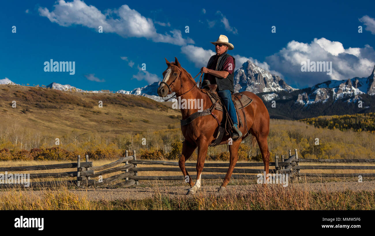 OCT 4, 2017, RIDGWAY COLORADO - Cowboy rides across historic Last ...