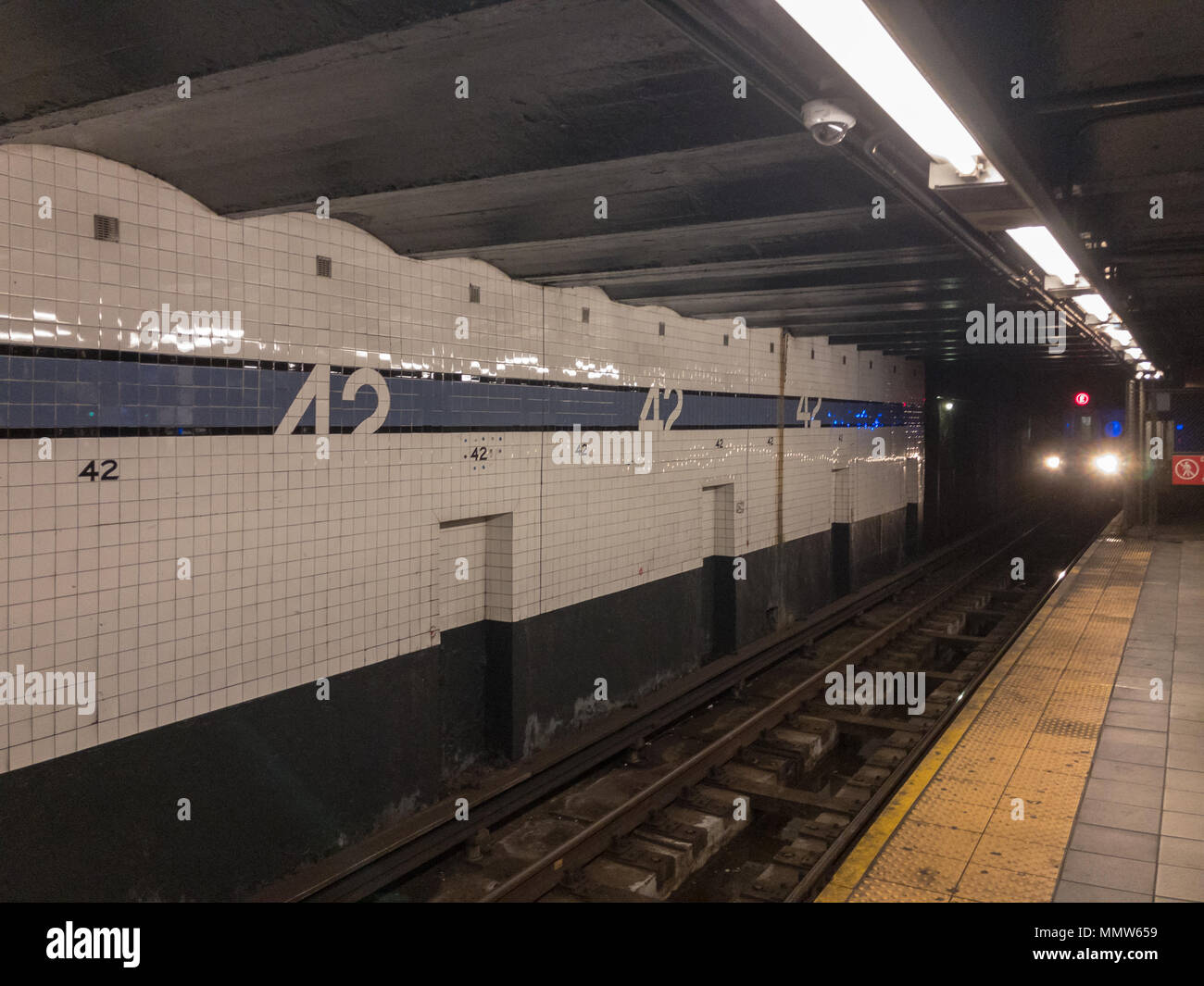 New York City - April 9, 2018: 42nd Street Times Square subway station ...