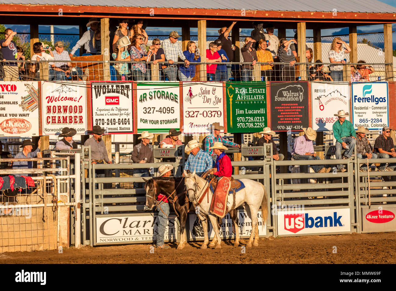 JULY 22, 2017 NORWOOD COLORADO - Cowboys and cowgirls ride before ...