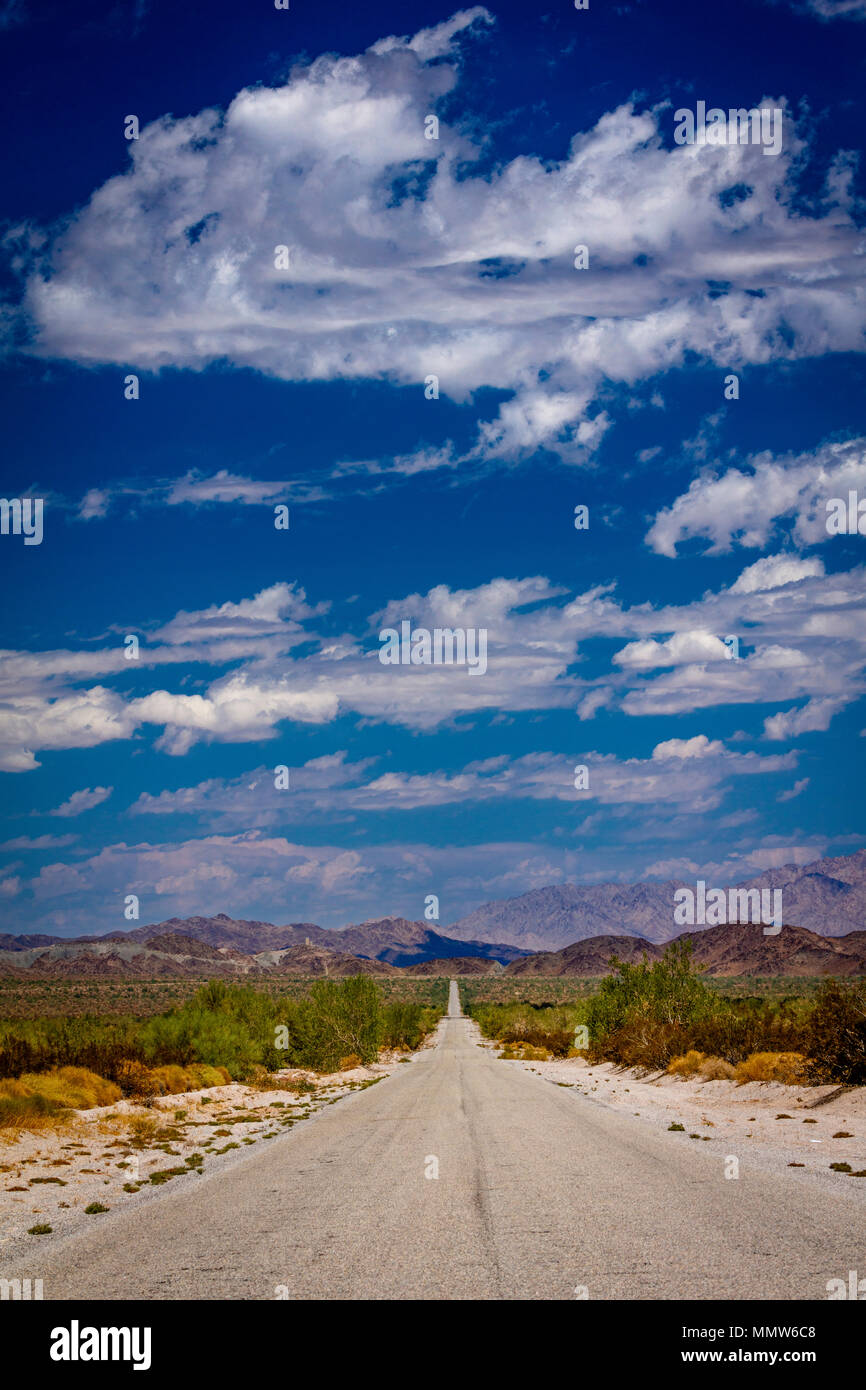 AUGUST 23, 2017 Remote desert road to mountains, off Interstate 10 near ...