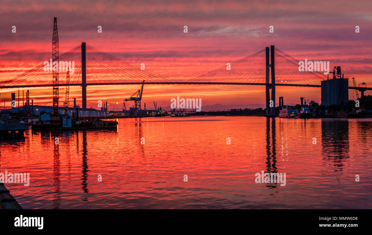 JUNE 27, 2017 - Talmadge Memorial Bridge and US 17 at sunset goes over ...