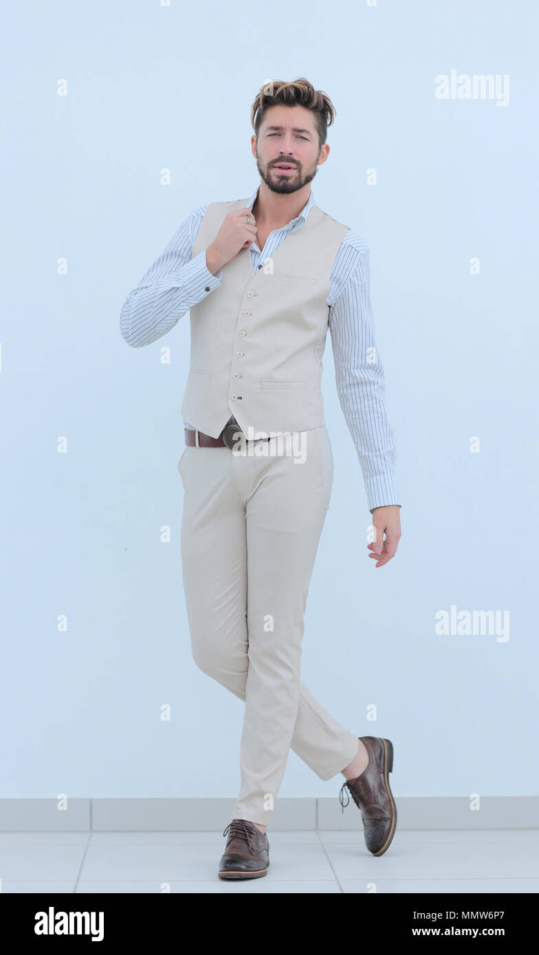 Full length portrait of stylish man with crossed hands Stock Photo - Alamy