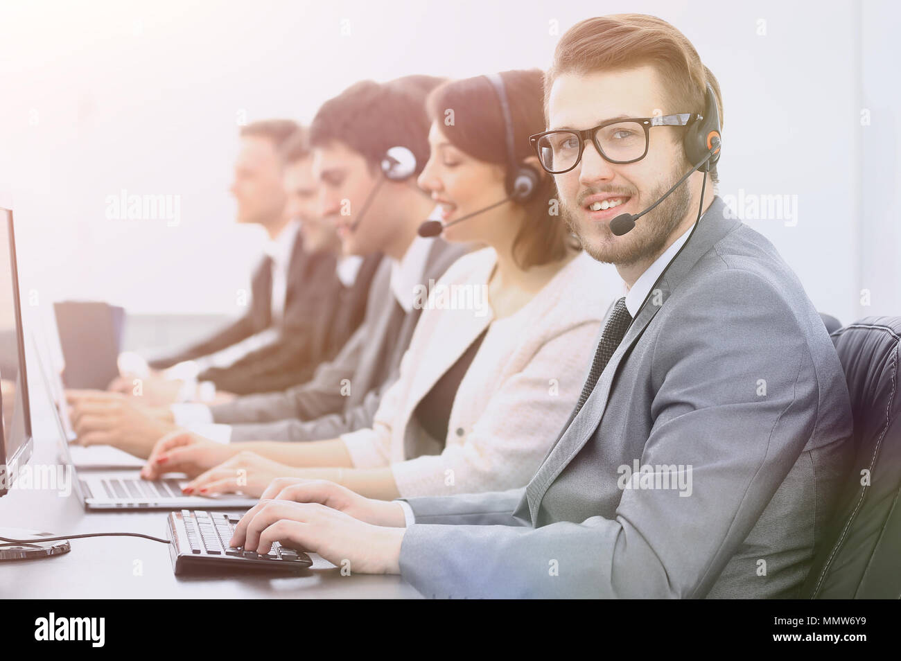 operator call center with colleagues sitting at the workplace Stock ...