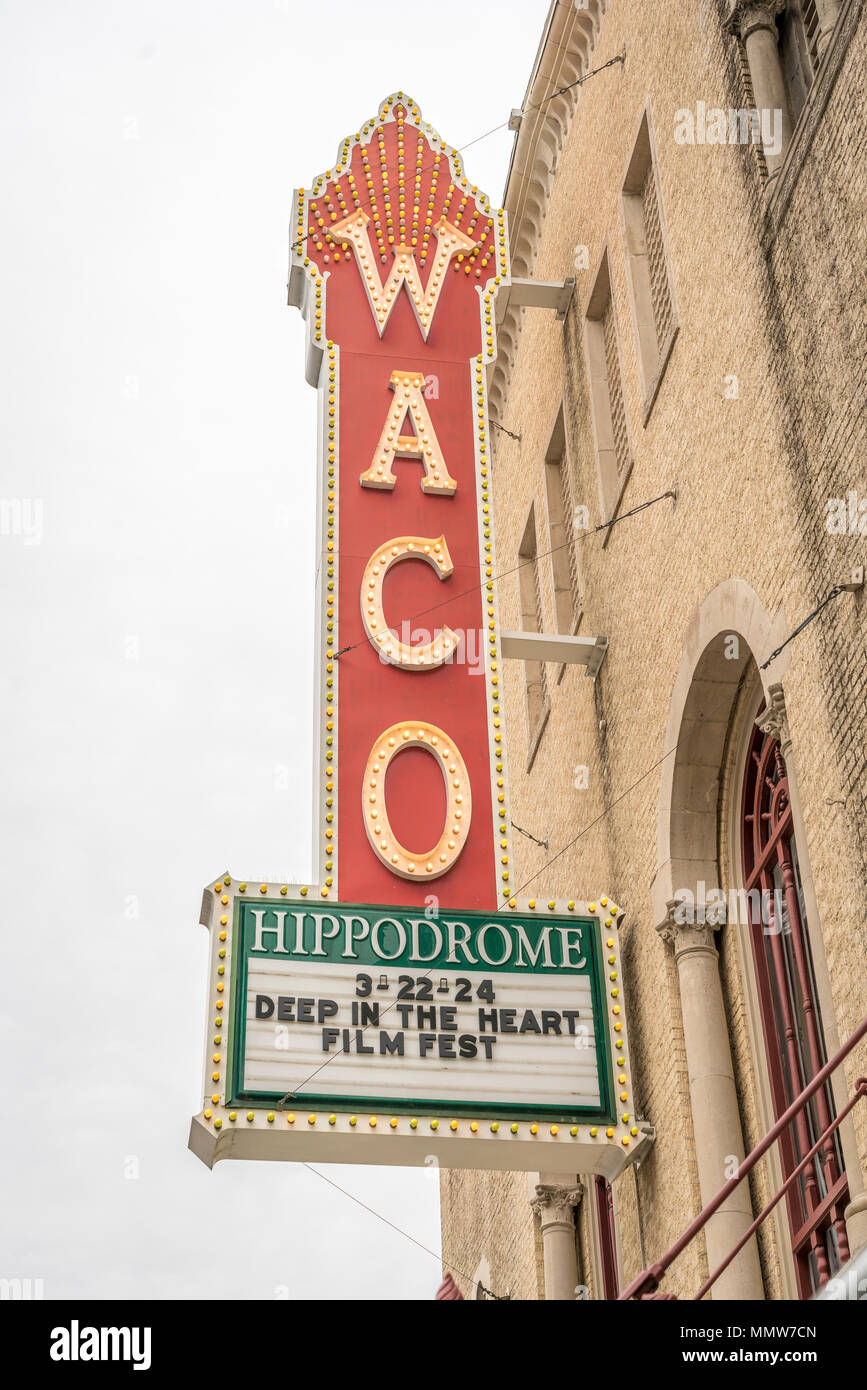 Waco Movie Theater with sign, Texas Stock Photo - Alamy