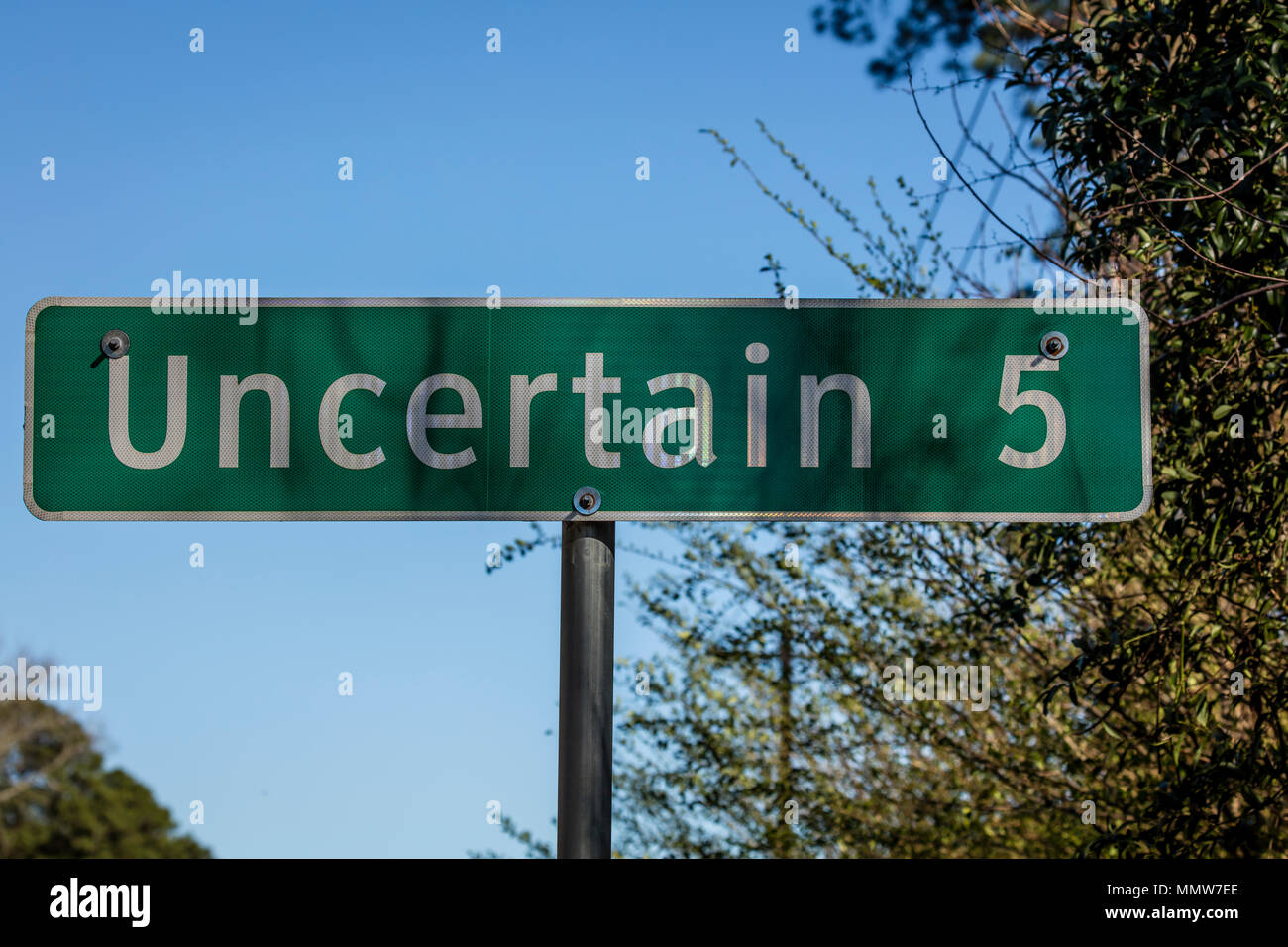 Road sign to Uncertain Texas Stock Photo - Alamy