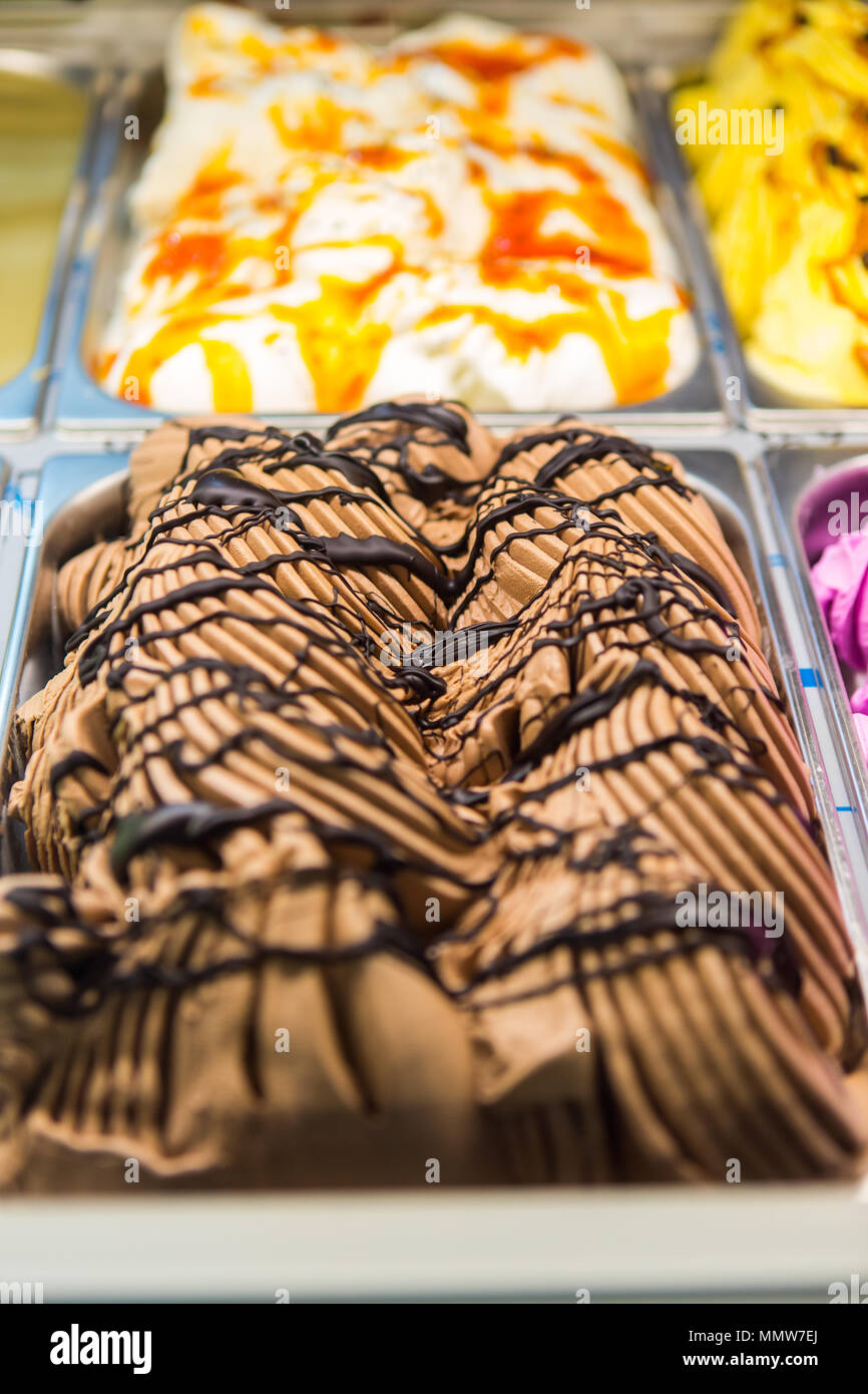 Close up picture of different gelato on display Stock Photo - Alamy