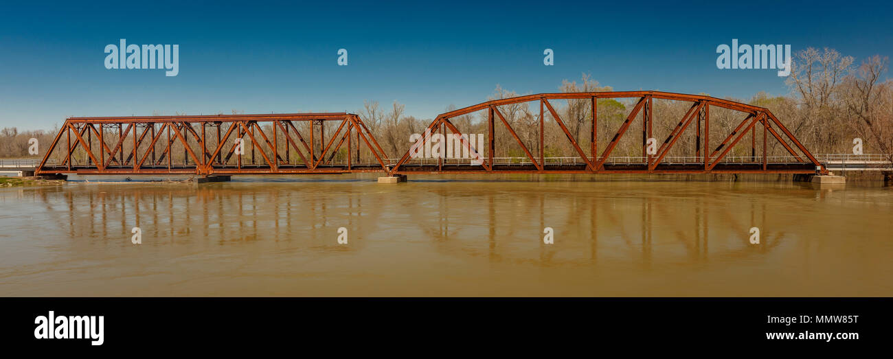 Iron Railroad Bridge over water, Texas Stock Photo - Alamy