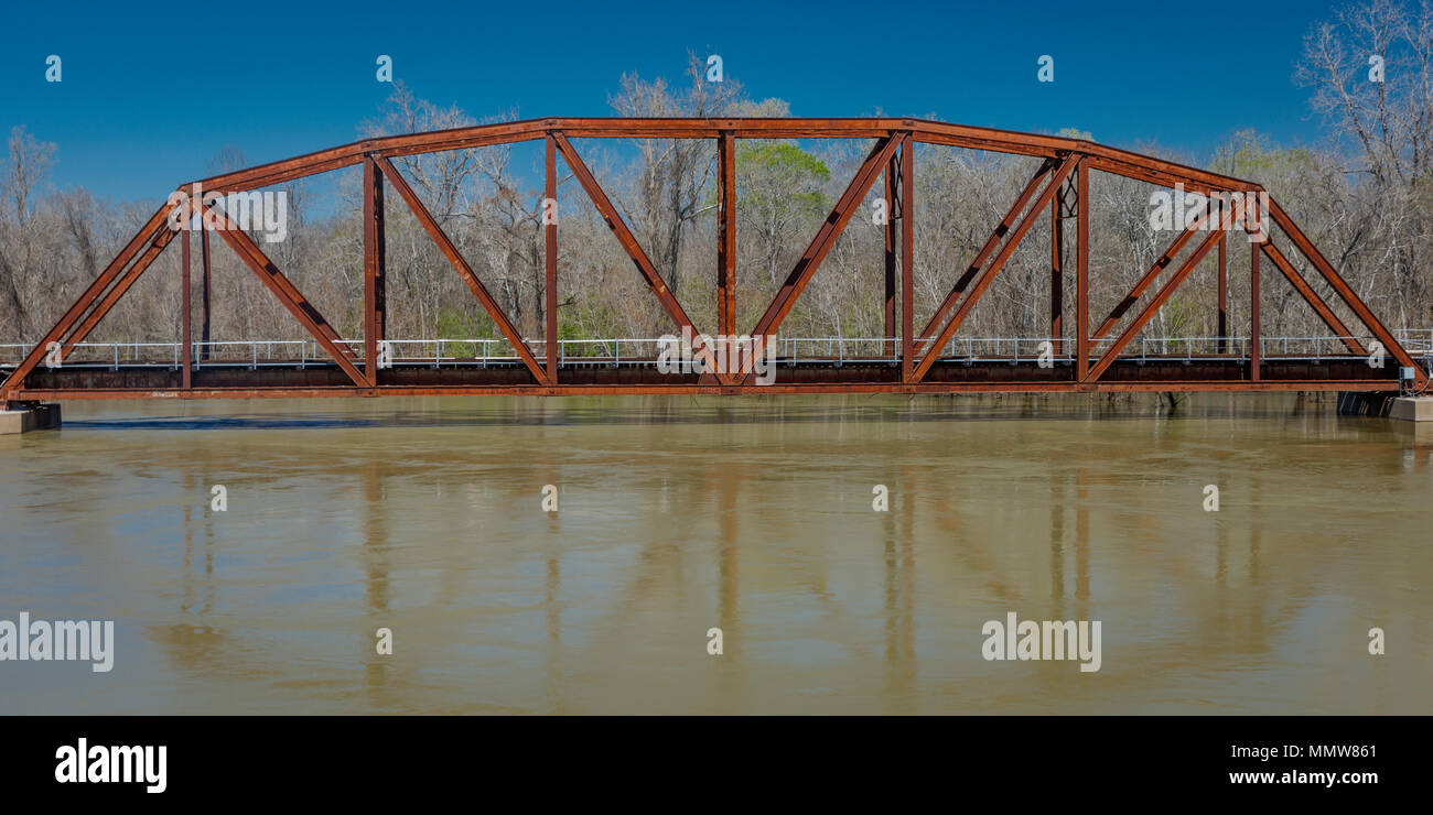 Iron Railroad Bridge over water, Texas Stock Photo - Alamy