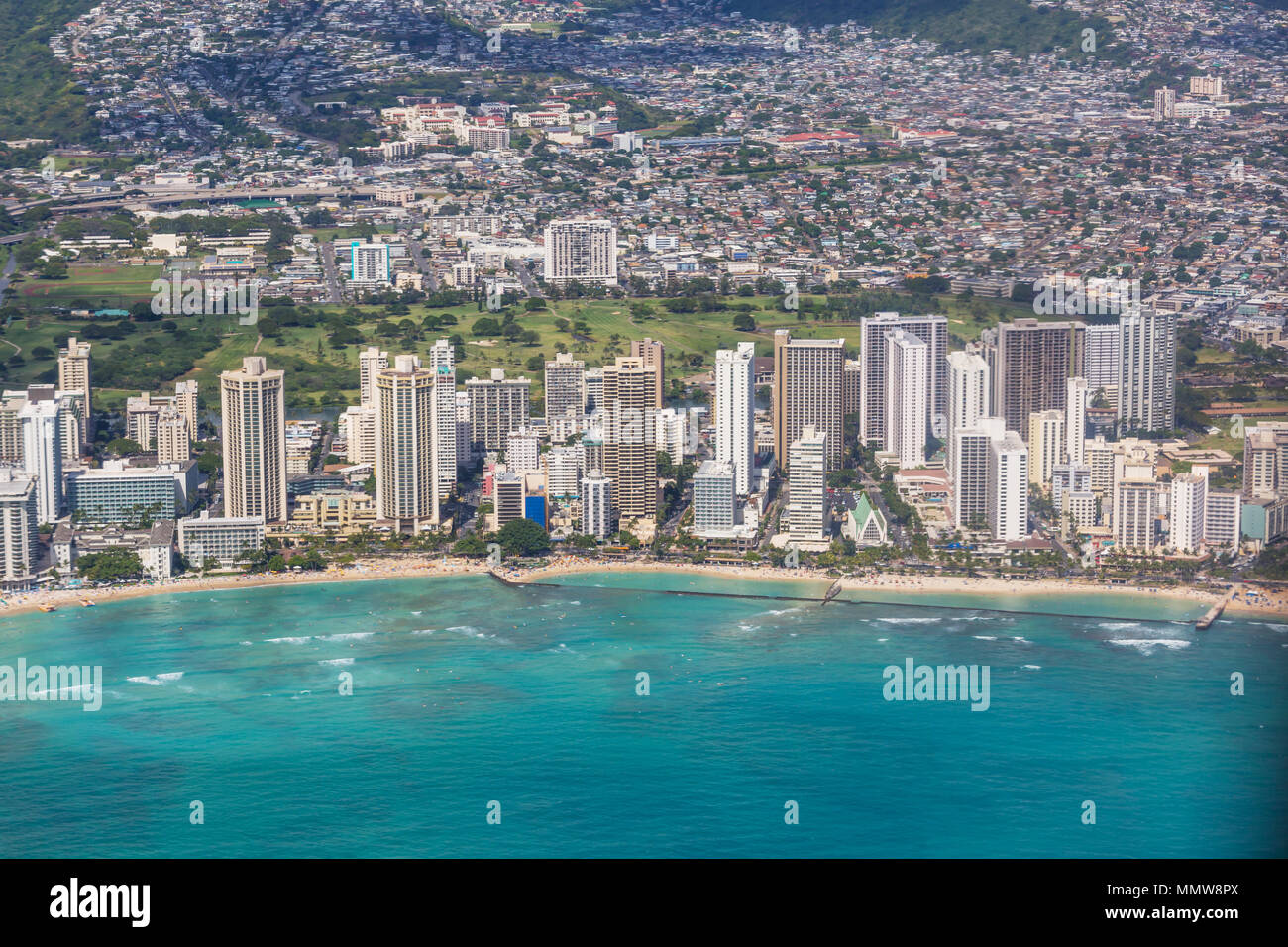 Beautiful aerial view on the diamond head crater on the island of Oahu ...