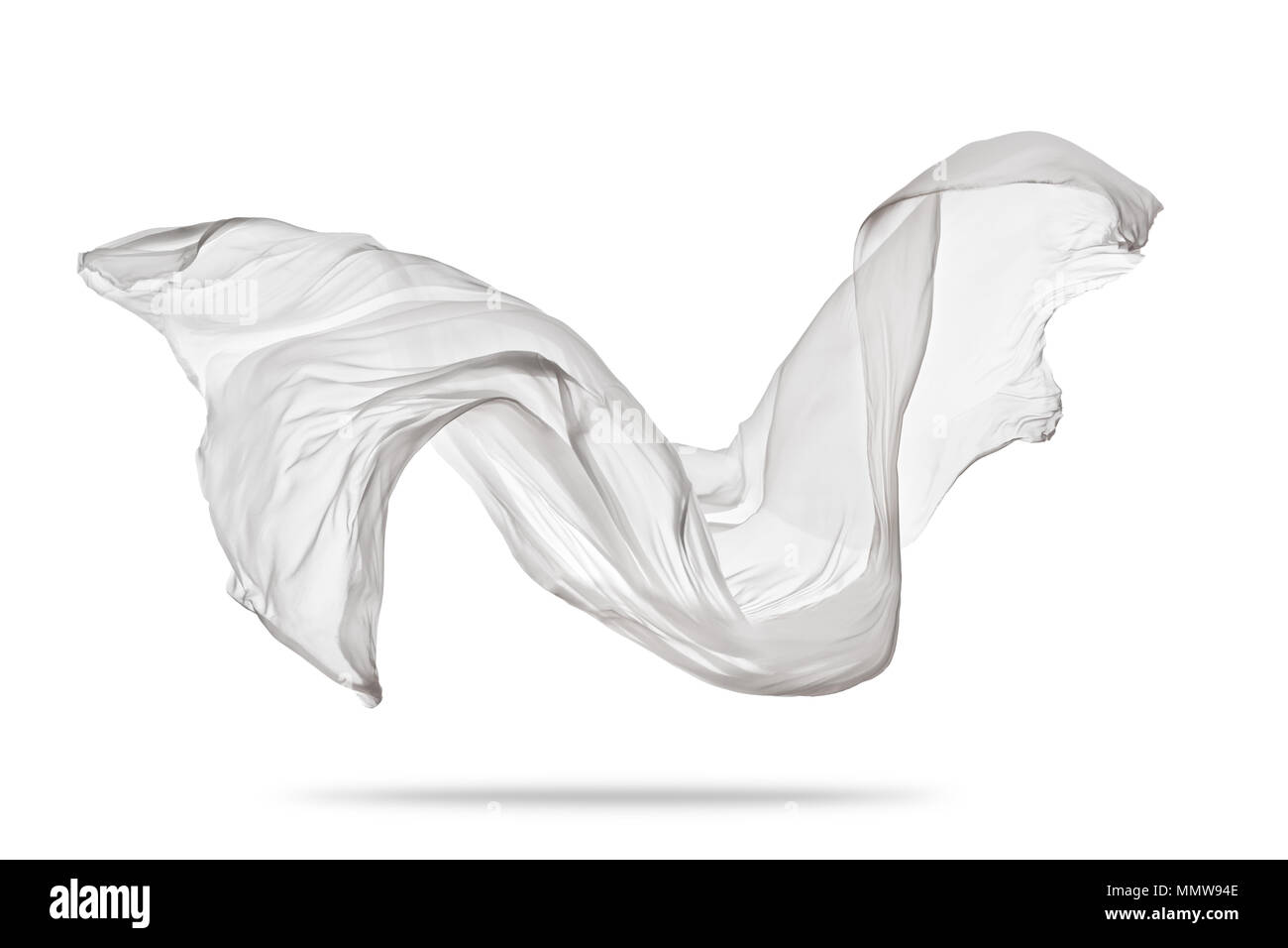 Piece of flying white cloth isolated on white background. High ...