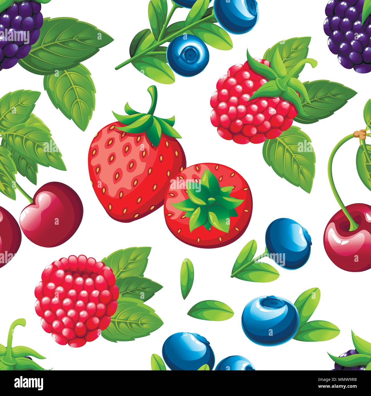 Seamless pattern of sweet berries. Illustration with strawberry, cherry ...