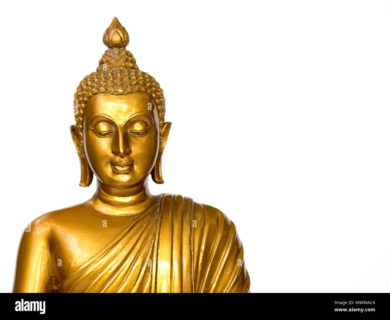 Golden antique buddha statue on the white background (isolated ...