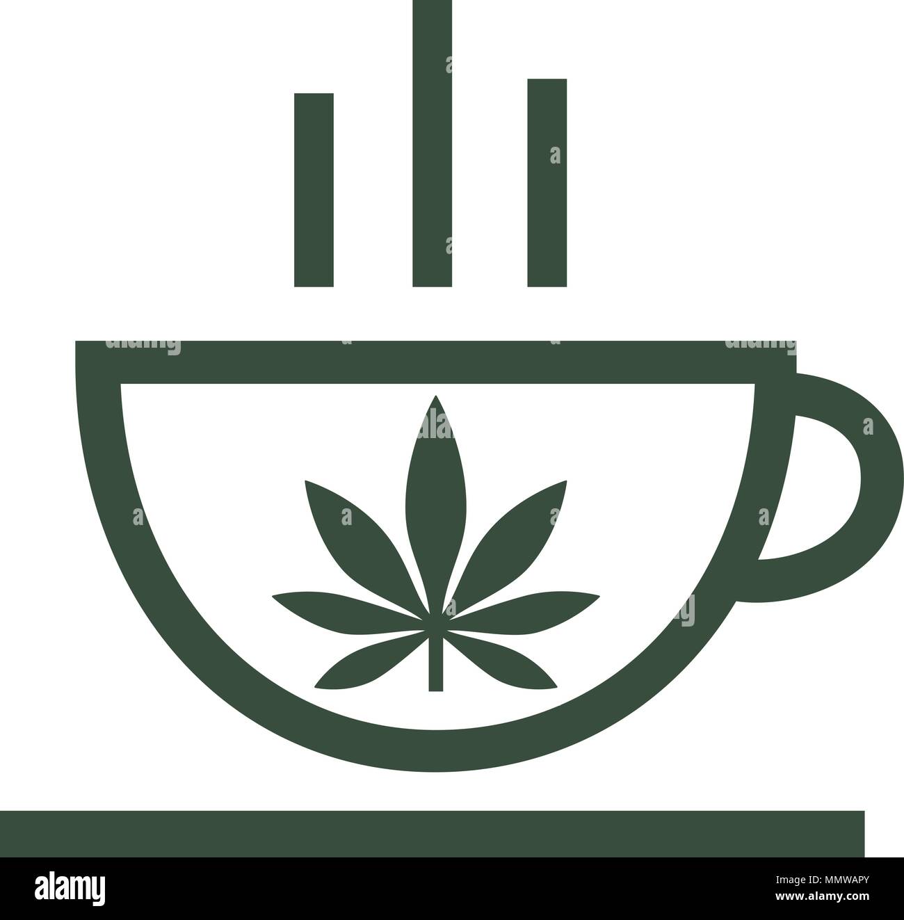 Logo of coffee shop. Leaf of cannabis on cup. Cannabis herbal tea and ...