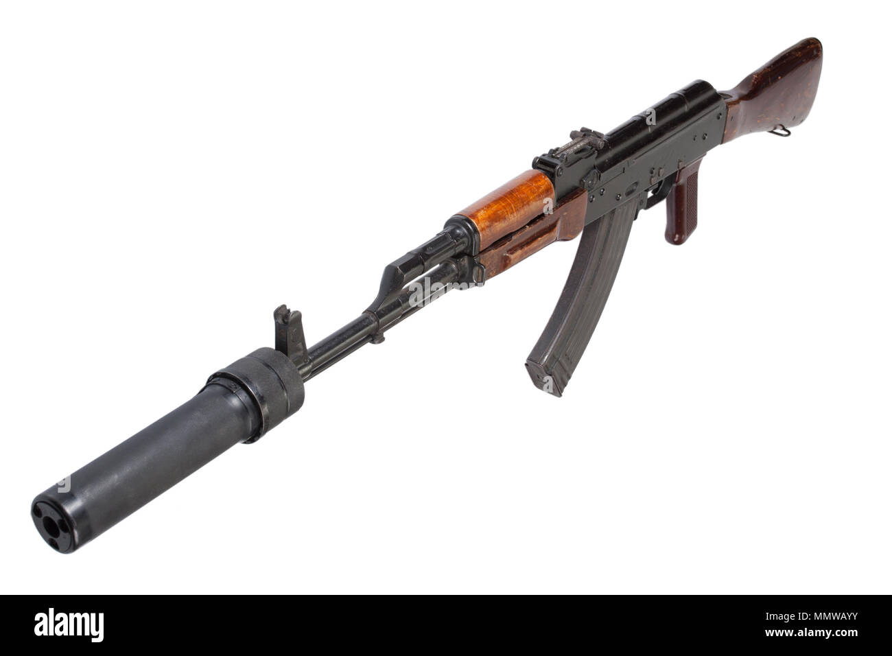 Kalashnikov with silencer isolated on white Stock Photo - Alamy