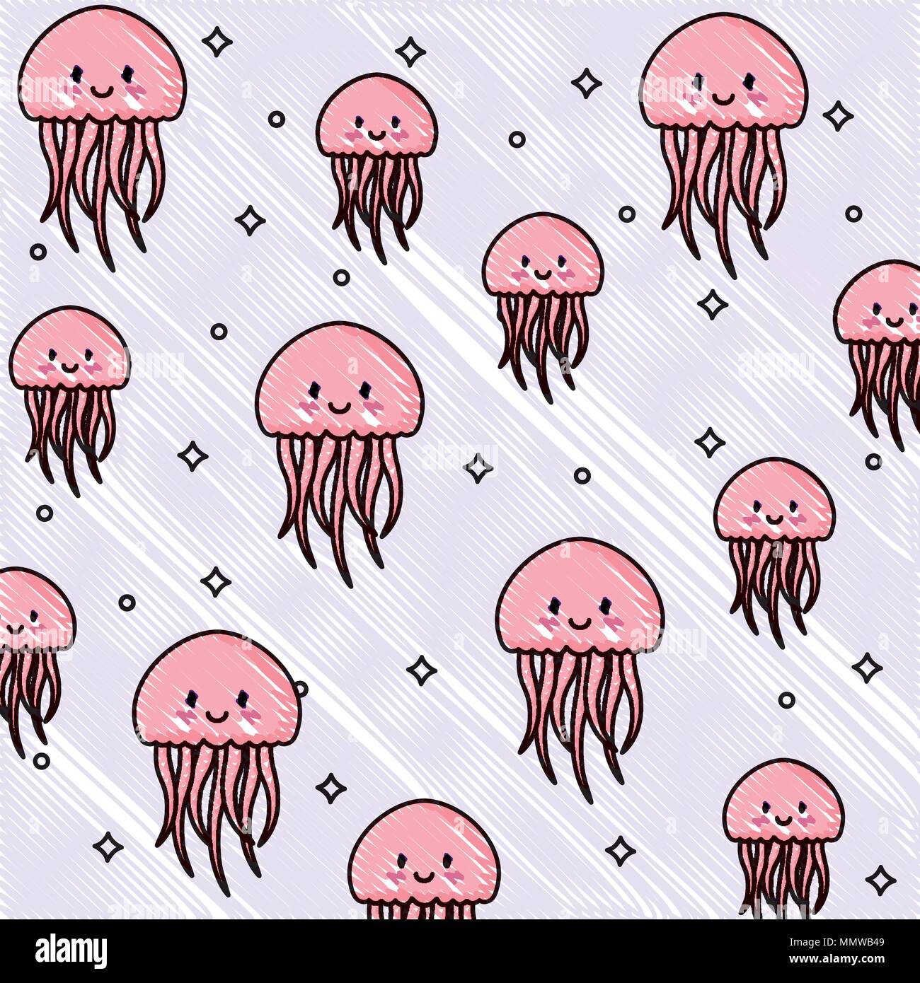 background of cute jellyfish pattern, vector illustration Stock Vector ...