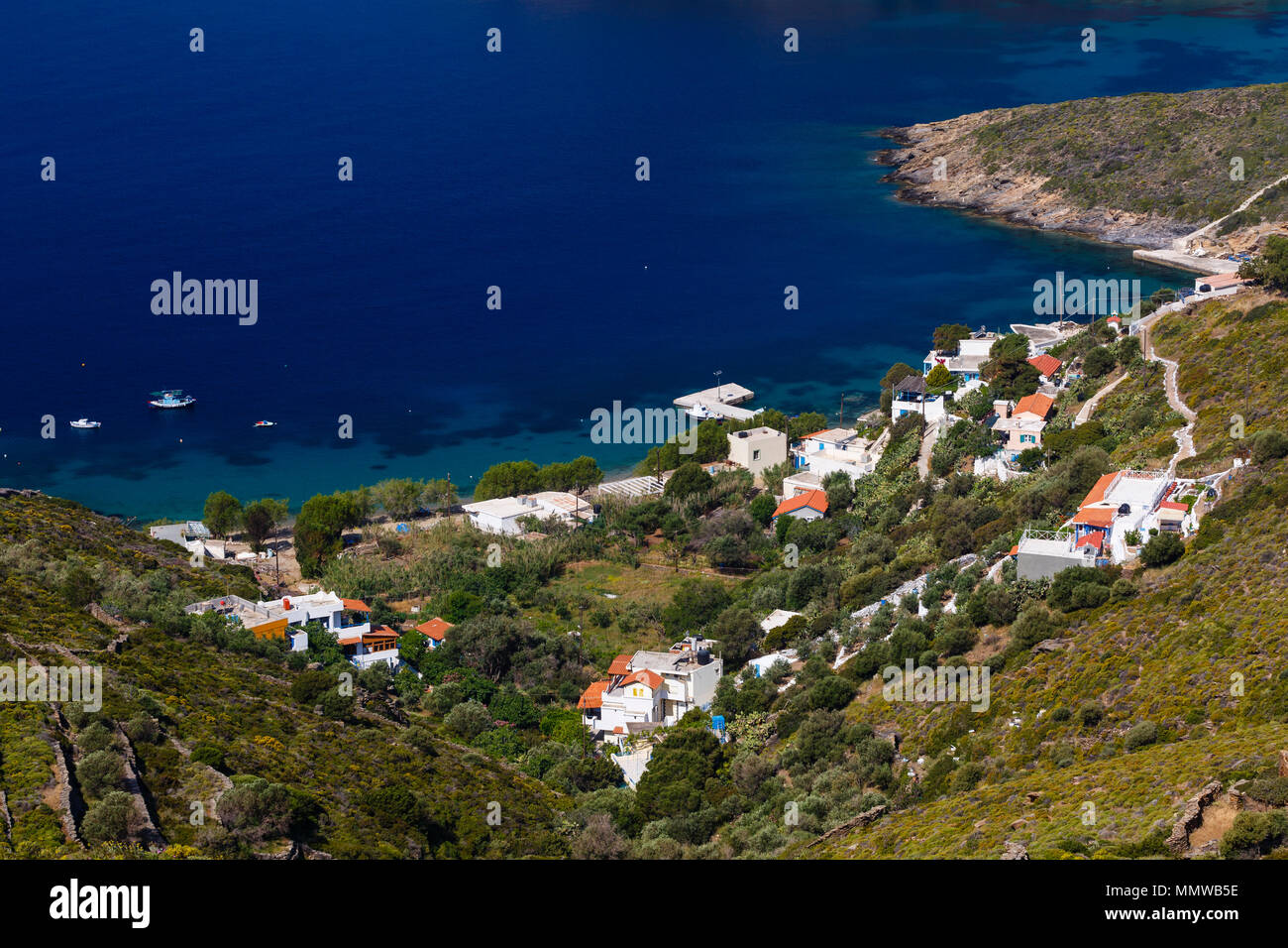 Kampi beach and Kampi village on Fourni island in Greece Stock Photo ...