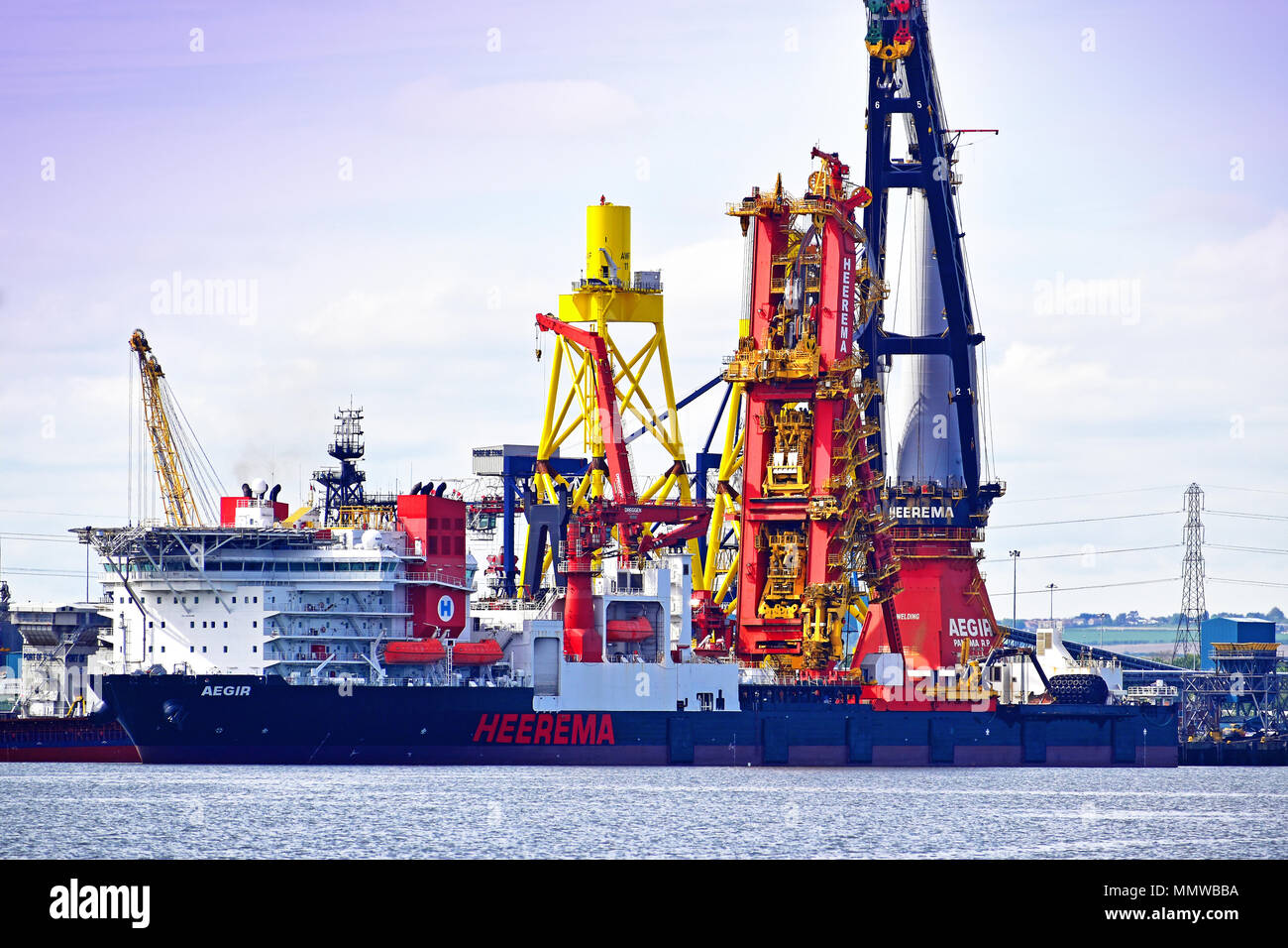Aegir Heerema ship with heavy lift crane carrying wind generators to a ...