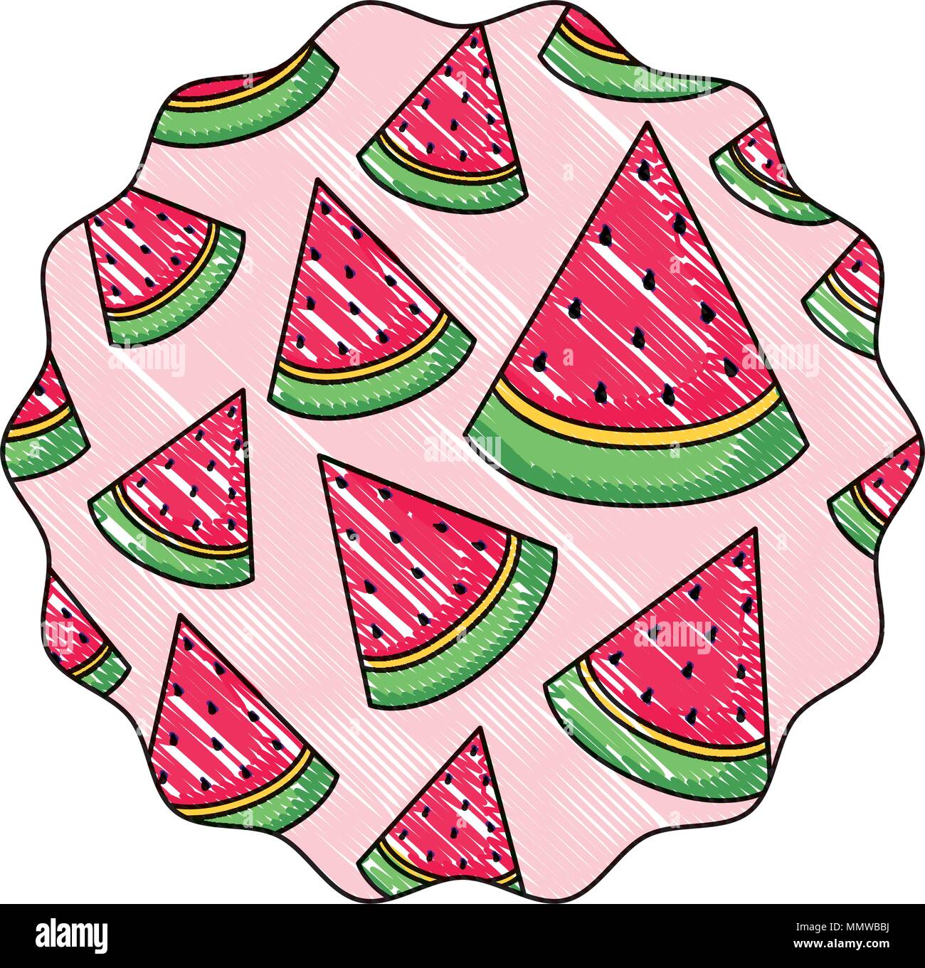 circular frame with watermelon pattern over white background, vector ...