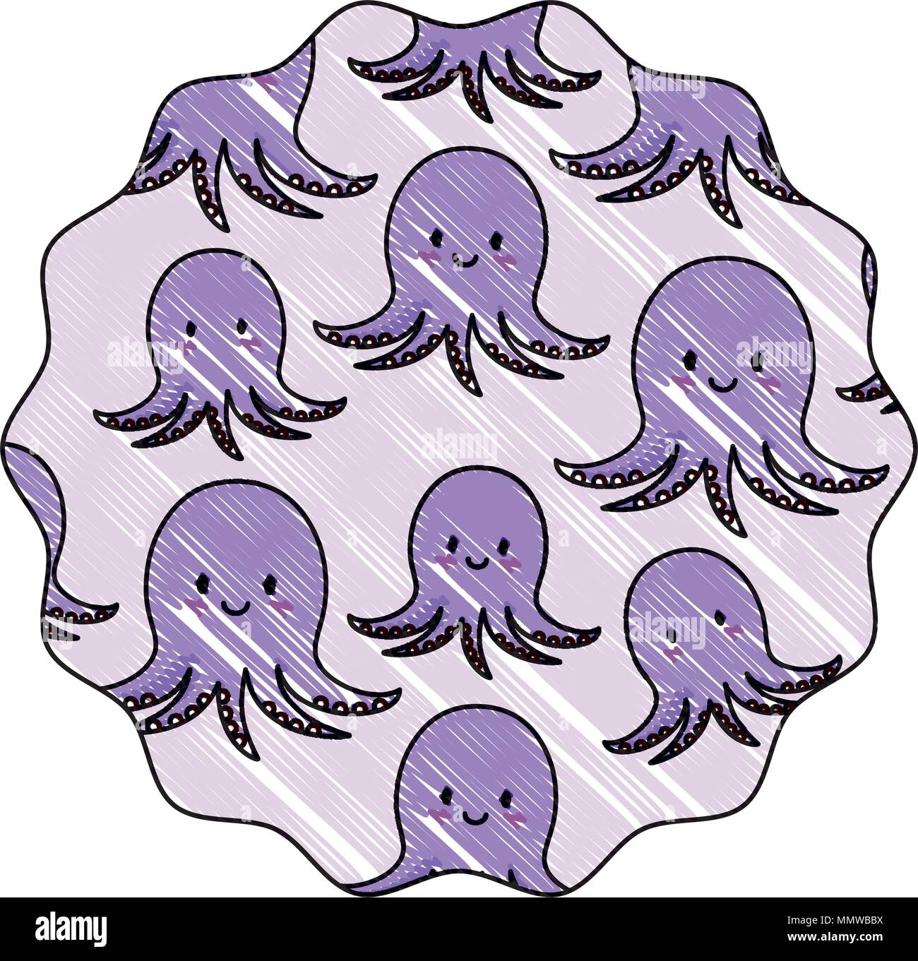 circular frame with cute octopus pattern over white background, vector ...