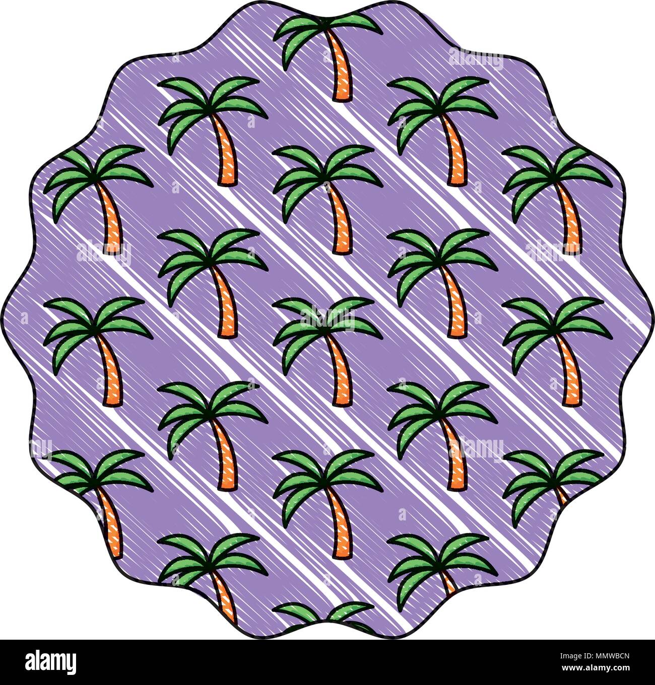 circular frame with tropical palms pattern over white background ...