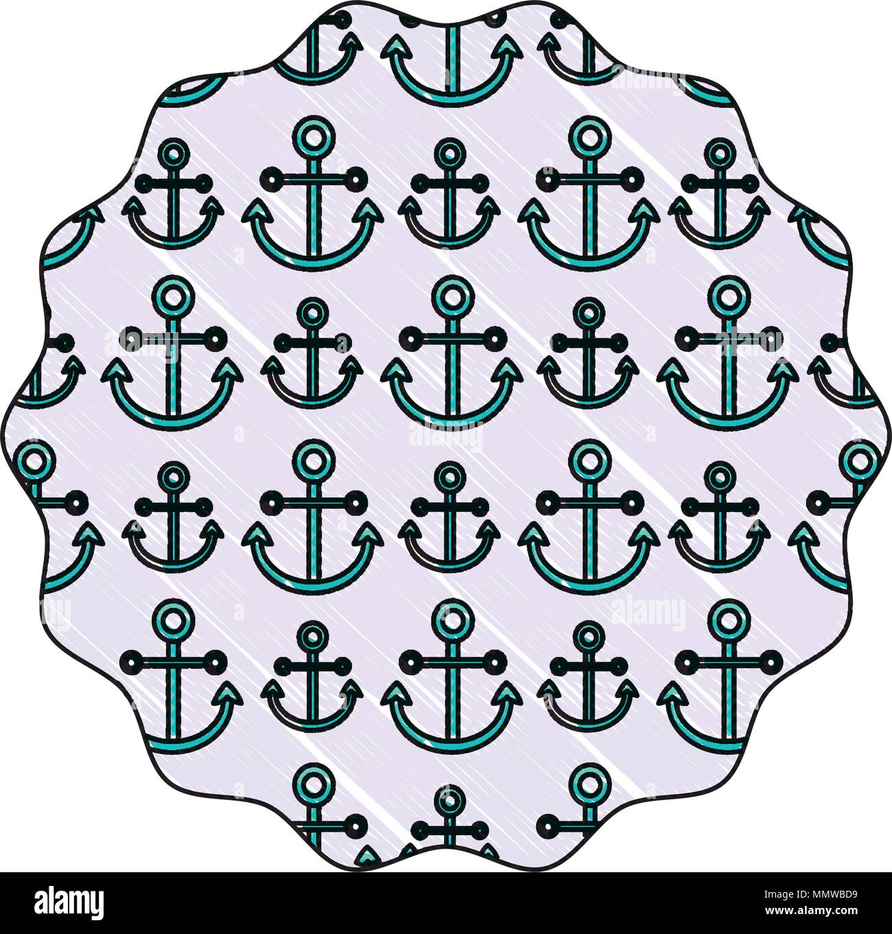 circular frame with anchors pattern over white background, colorful ...