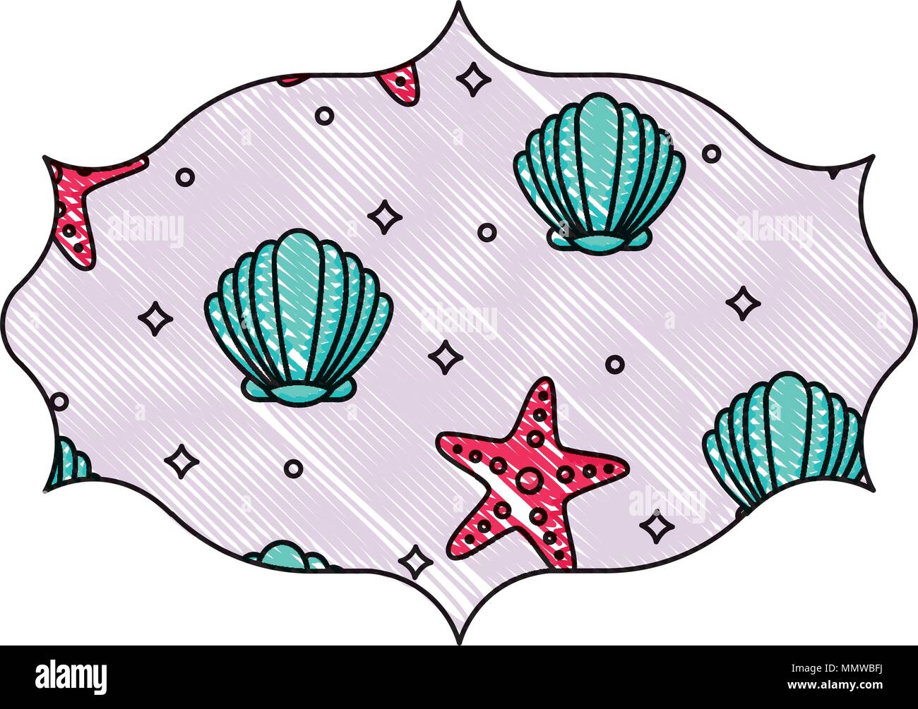 arabic frame with seashell and sea stars pattern over white background ...