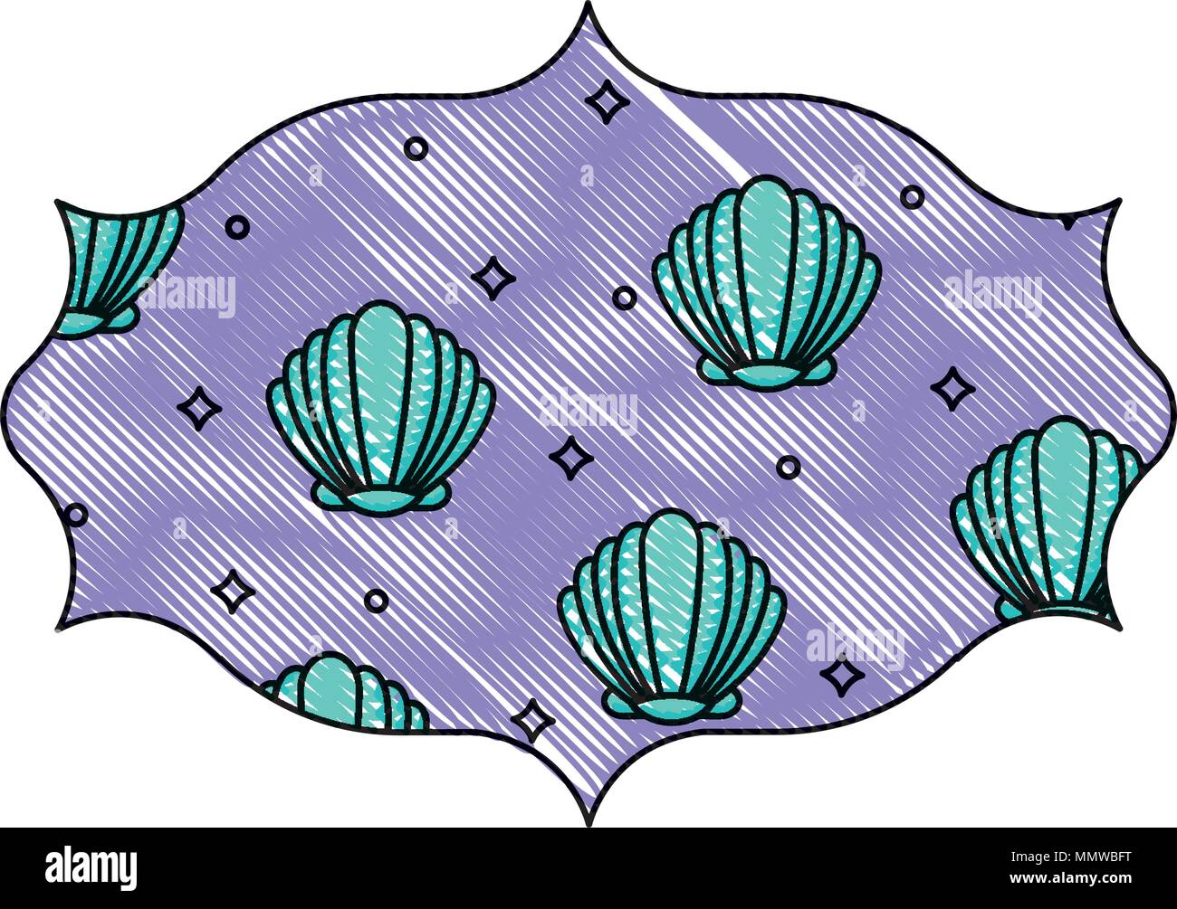 arabic frame with seashell pattern over white background, vector ...