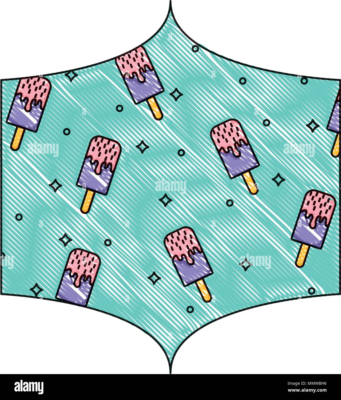 decorative frame with ice cream bar pattern over white background ...