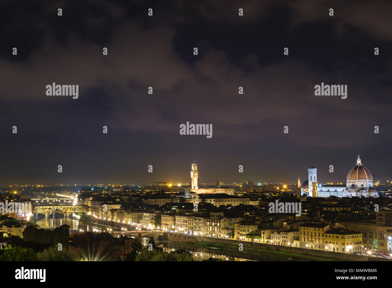 Florence cityscape from piazza Michelangelo at night Stock Photo - Alamy
