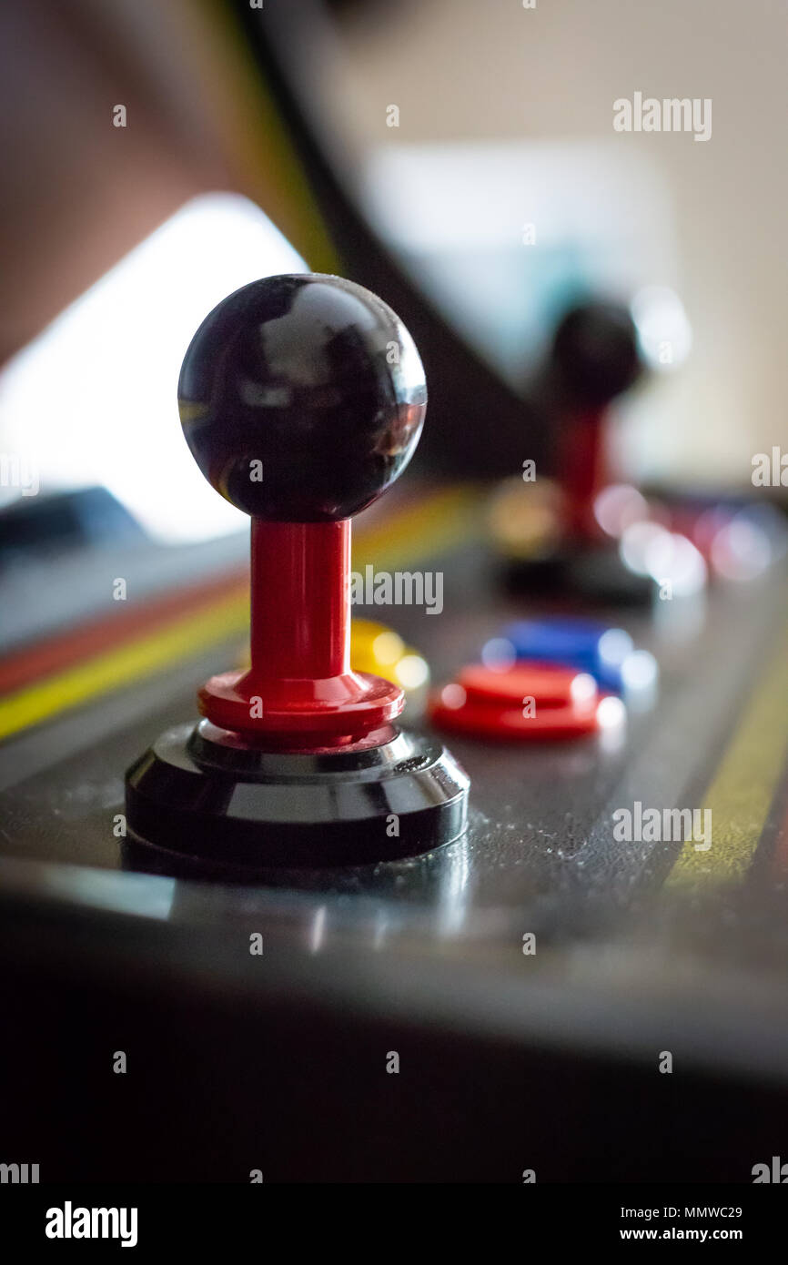 Joystick of a vintage arcade videogame - Coin-Op Stock Photo - Alamy